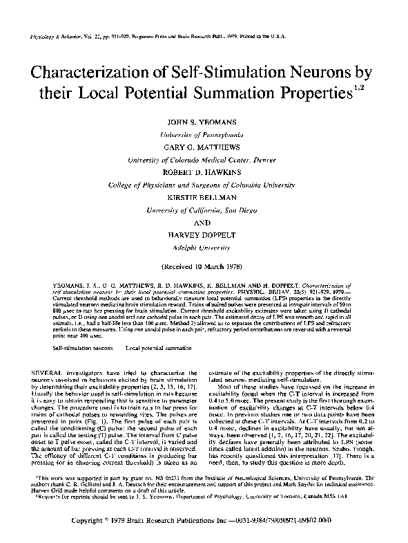 (PDF) Characterization of self-stimulation neurons by their local ...