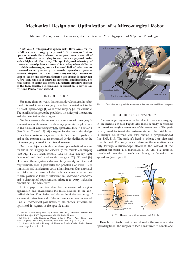 (PDF) Mechanical design and optimization of a microsurgical robot