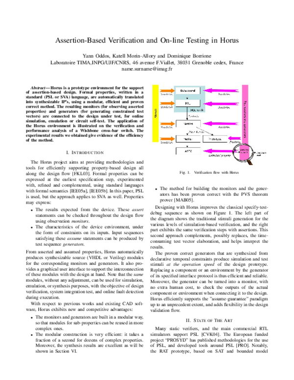 Pdf Assertion Based Verification And On Line Testing In Horus