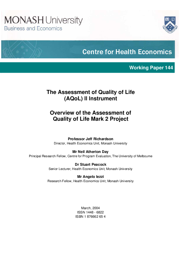 (PDF) The Assessment of Quality of Life (AQoL) II instrument. Overview ...