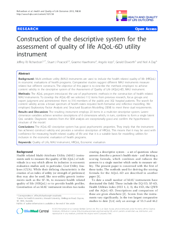 (PDF) Construction of the descriptive system for the assessment of ...