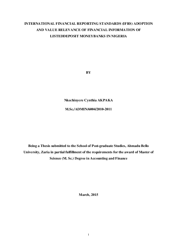 (PDF) INTERNATIONAL FINANCIAL REPORTING STANDARDS (IFRS) ADOPTION AND VALUE RELEVANCE OF ...