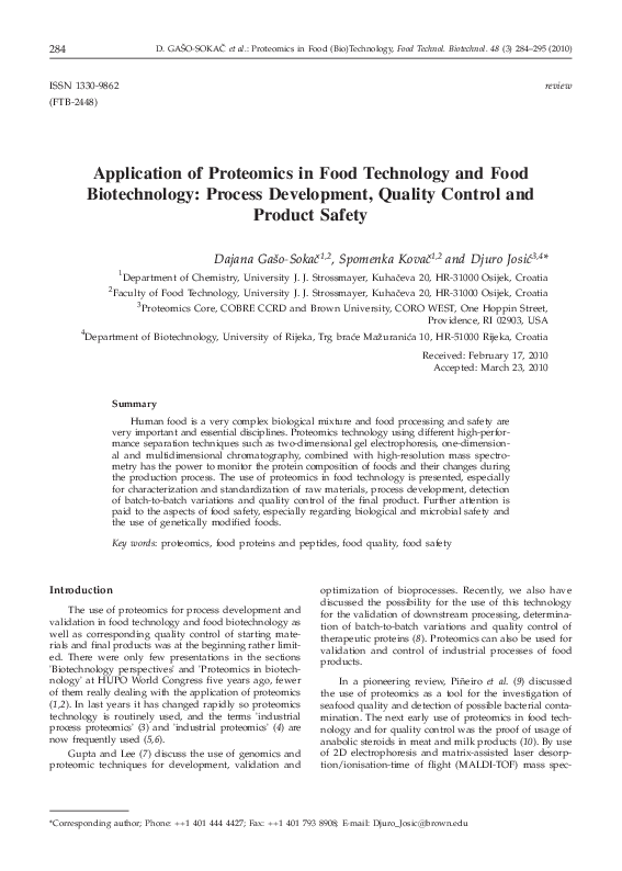(PDF) Application of Proteomics in Food Technology and Food Biotechnology: Process Development ...