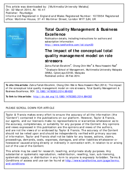 (PDF) Total Quality Management & Business Excellence The impact of the conceptual total quality ...