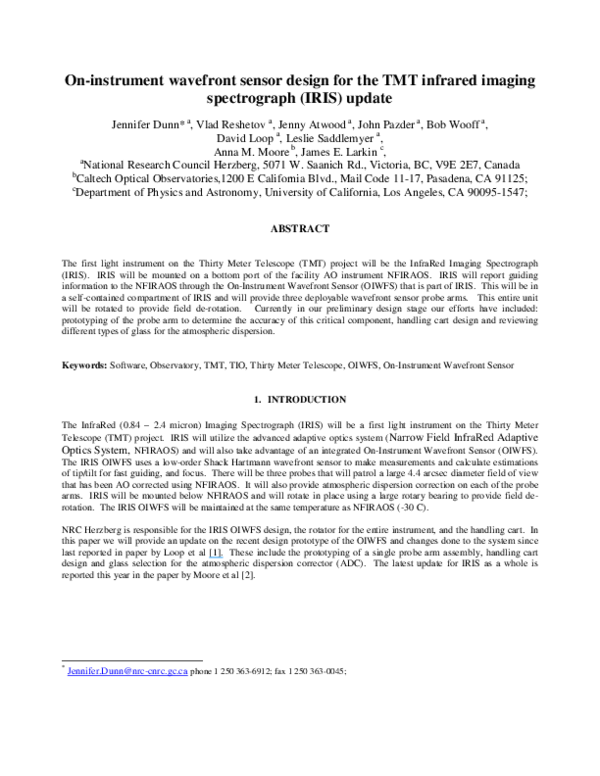 (PDF) On-instrument wavefront sensor design for the TMT infrared imaging spectrograph (IRIS) update