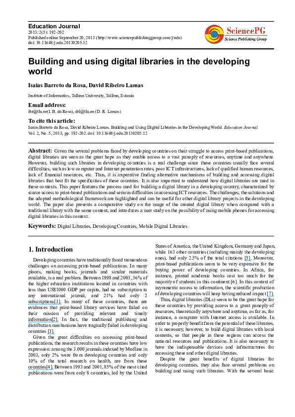 (PDF) Building and Using Digital Libraries in the Developing World