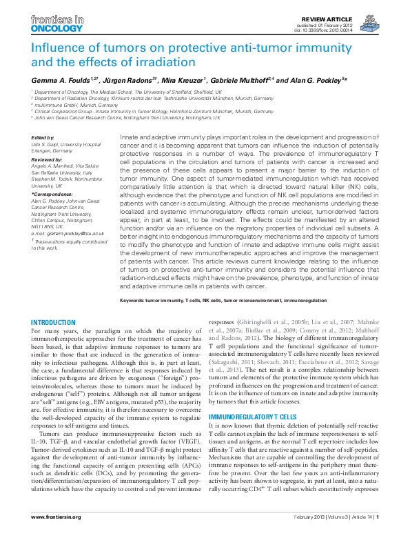 (PDF) Influence of tumors on protective anti-tumor immunity and the ...