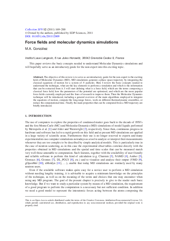 Pdf Force Fields And Molecular Dynamics Simulations