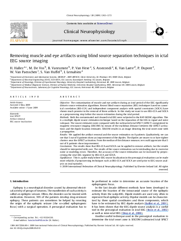Pdf Artifact Removal In Ictal Eeg Via Bss Techniques