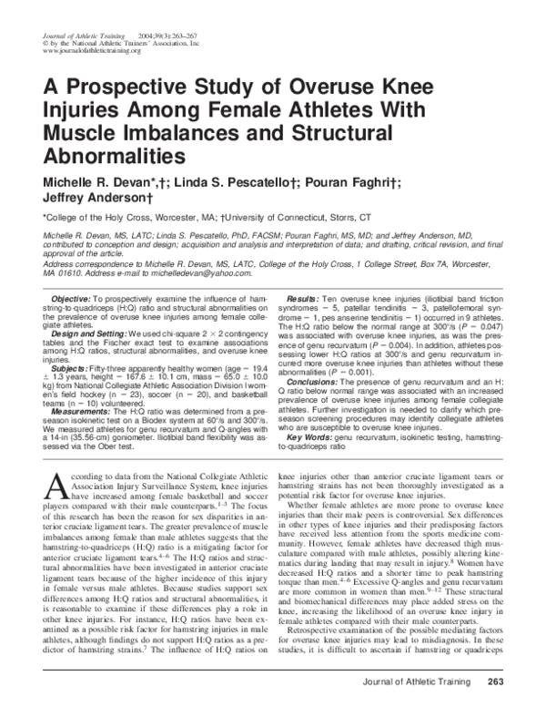 (PDF) A Prospective Study of Overuse Knee Injuries Among Female ...