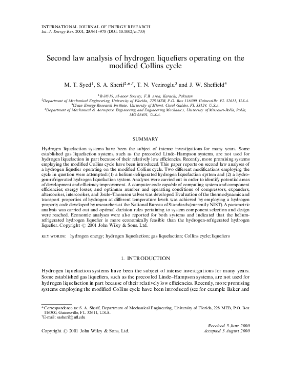 (PDF) Second law analysis of hydrogen liquefiers operating on the ...