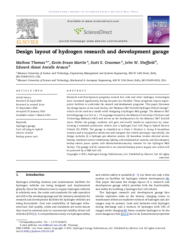 (PDF) Design layout of hydrogen research and development garage