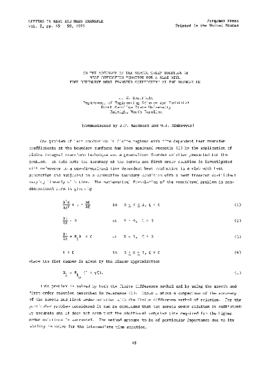 Pdf On The Accuracy Of The Zeroth Order Solution Of Heat Conduction