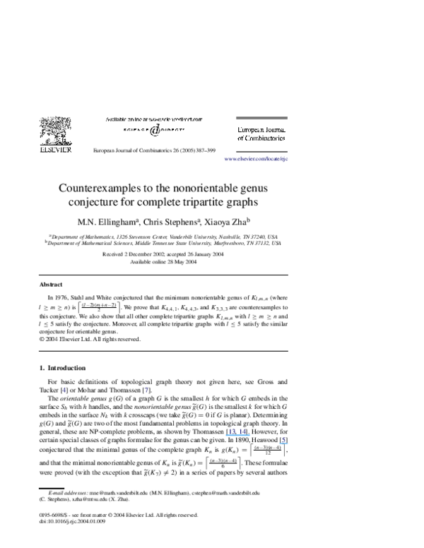 (PDF) Counterexamples to the nonorientable genus conjecture for ...
