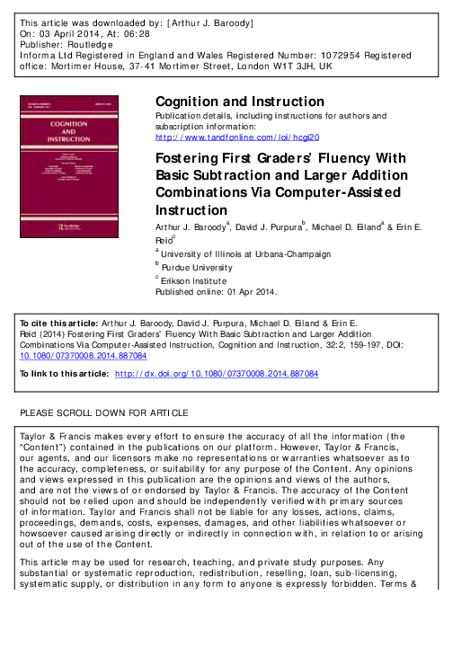 (PDF) Fostering First Graders’ Fluency With Basic Subtraction and Larger Addition Combinations ...