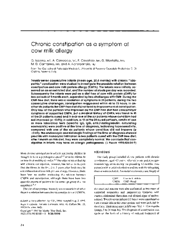 (PDF) Chronic constipation as a symptom of cow milk allergy