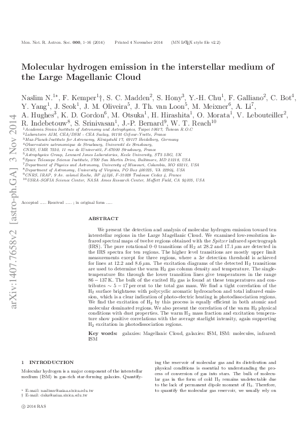 (PDF) Molecular hydrogen emission in the interstellar medium of the ...