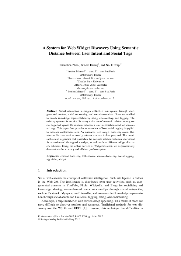 (PDF) A System for Web Widget Discovery Using Semantic Distance between User Intent and Social Tags