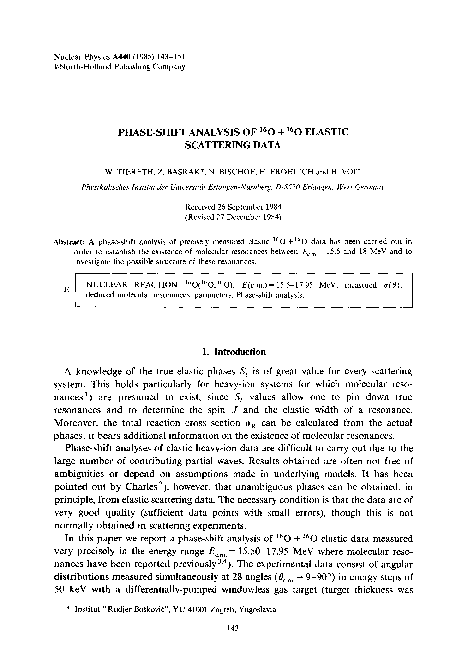 (PDF) Phase-shift analysis of 16O + 16O elastic scattering data