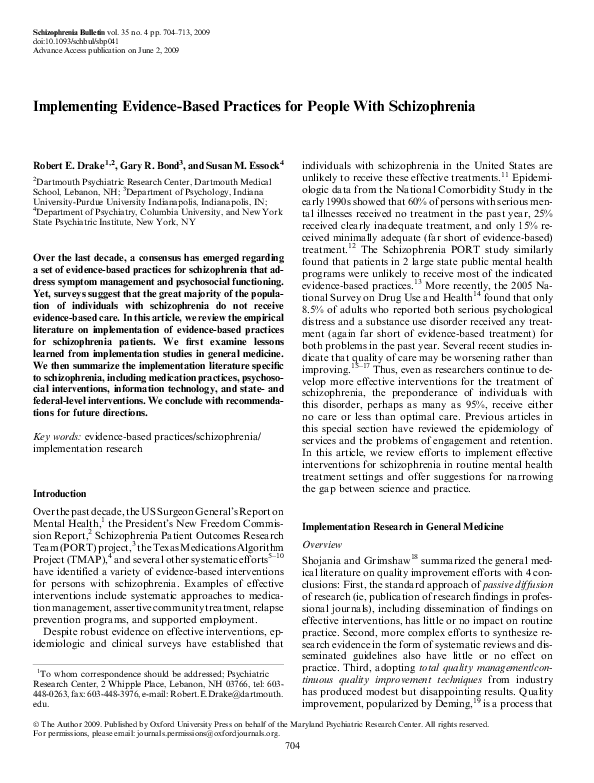 (PDF) Implementing Evidence-Based Practices for People with Severe Mental Illness