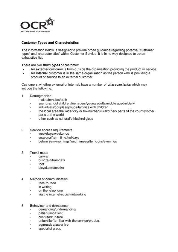 (PDF) Customer Types and Characteristics