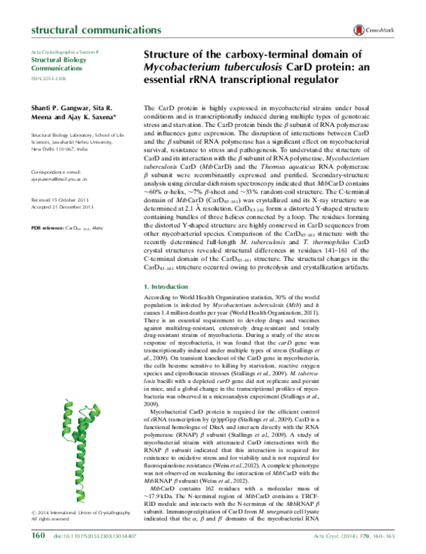 Pdf Structure Of The Carboxy Terminal Domain Of Mycobacterium