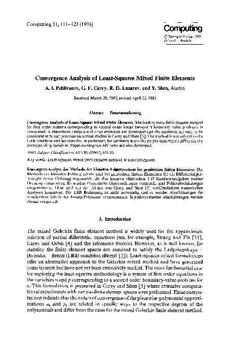 (PDF) Convergence analysis of least-squares mixed finite elements | Raytcho Lazarov - Academia.edu