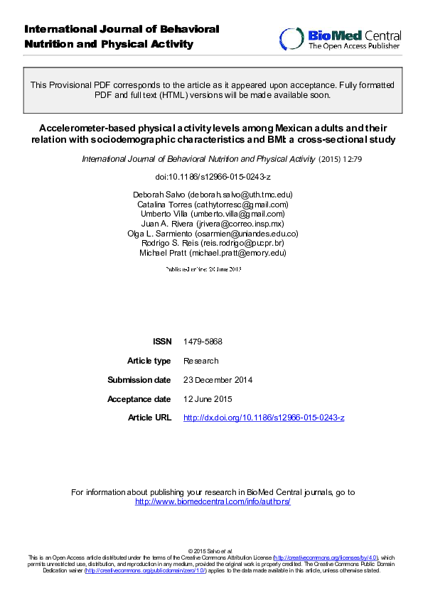 (PDF) Accelerometer-based physical activity levels among Mexican adults and their relation with ...