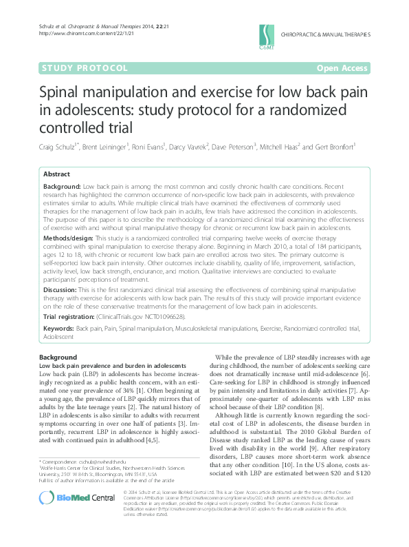 (PDF) Spinal manipulation and exercise for low back pain in adolescents ...