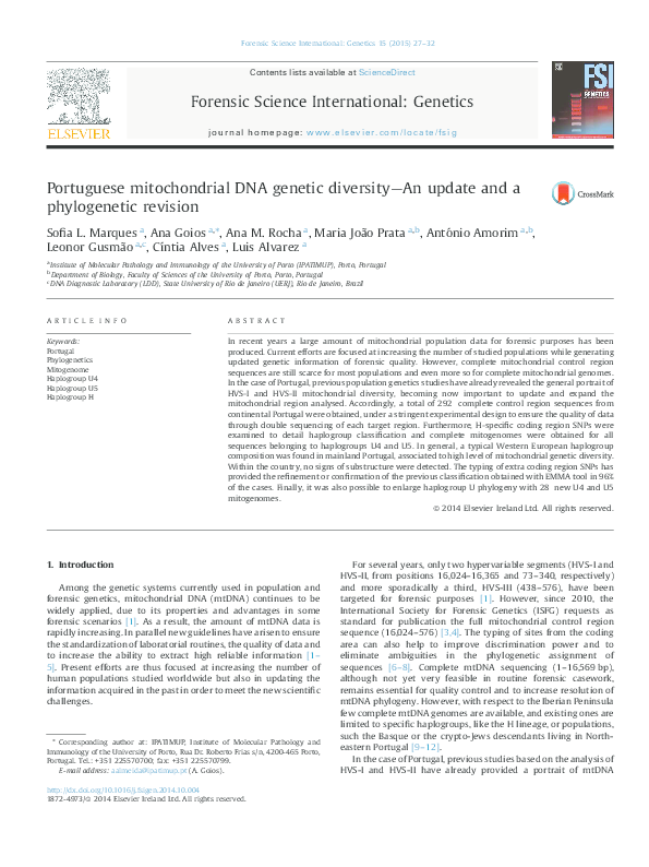 (PDF) Portuguese mitochondrial DNA genetic diversity—An update and a ...