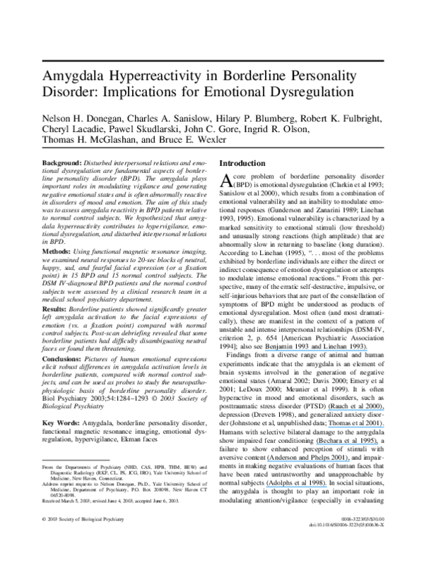 (PDF) Amygdala hyperreactivity in borderline personality disorder ...