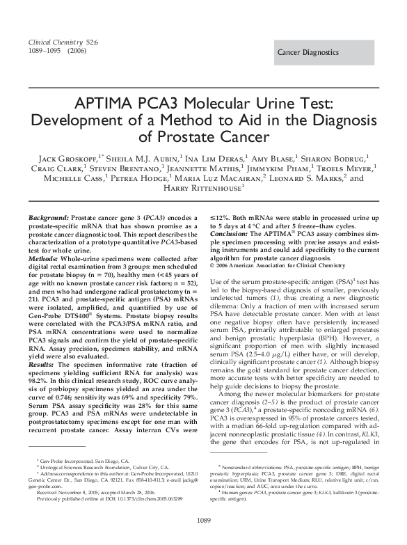 (PDF) APTIMA PCA3 Molecular Urine Test: Development of a Method to Aid ...