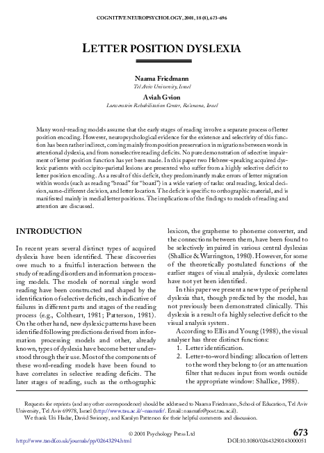 (PDF) Letter Position Dyslexia