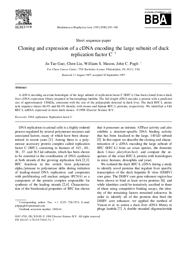 (PDF) Cloning and expression of a cDNA encoding the large subunit of ...