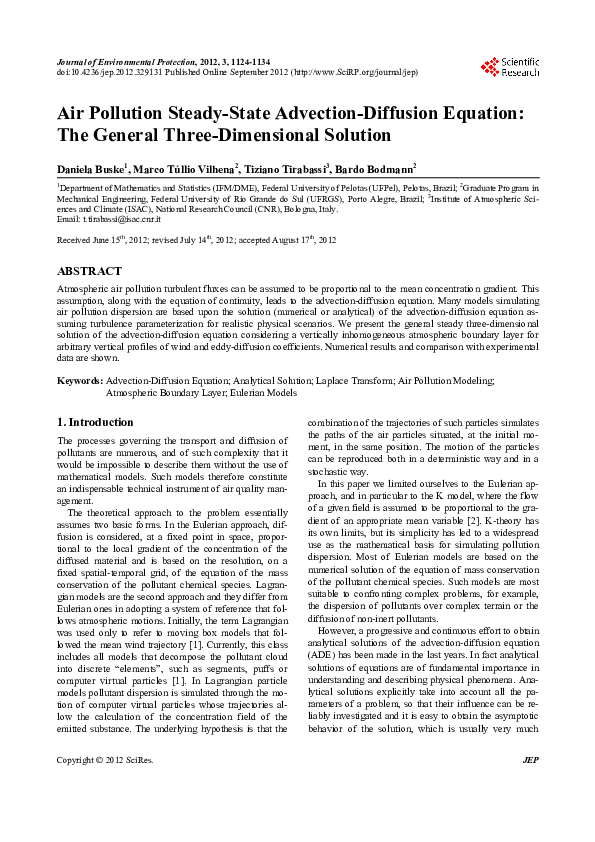 (PDF) Air Pollution Steady-State Advection-Diffusion Equation: The ...