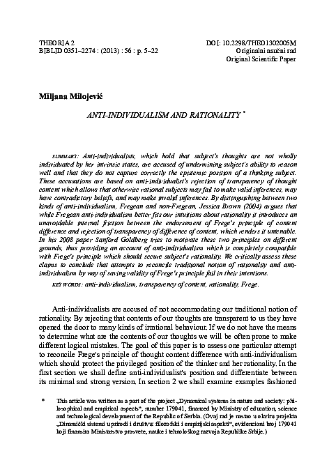 ANTI-INDIVIDUALISM AND RATIONALITY