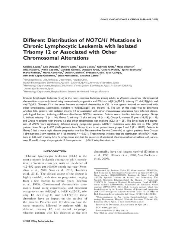 (PDF) NOTCH1 mutations in chronic lymphocytic leukemia with trisomy 12