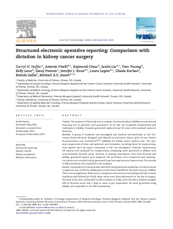 (PDF) Structured electronic operative reporting: Comparison with ...