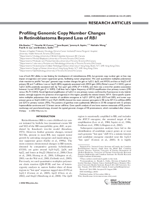 (PDF) Profiling genomic copy number changes in retinoblastoma beyond loss ofRB1
