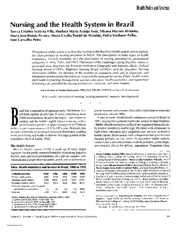 (PDF) Nursing and the Health System in Brazil