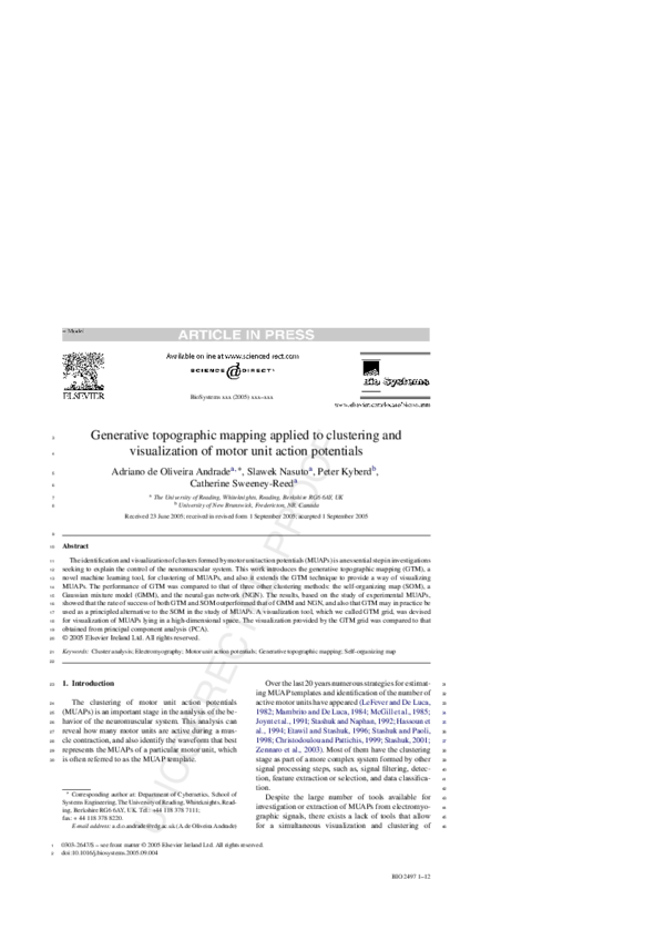 Pdf Generative Topographic Mapping Applied To Clustering And Visualization Of Motor Unit