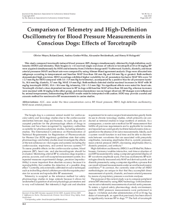 (PDF) Comparison of high definition oscillometry and telemetry for ...