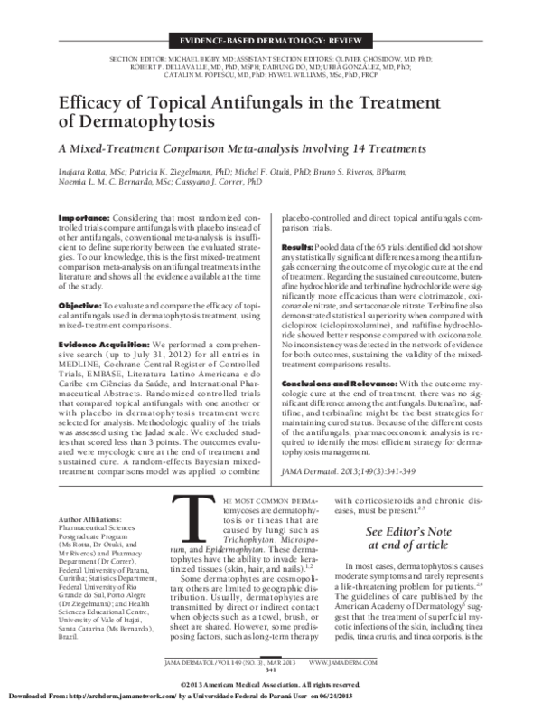 (PDF) Efficacy of Topical Antifungals in the Treatment of Dermatophytosis
