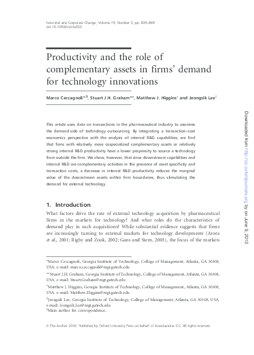 (PDF) Productivity and the role of complementary assets in firms ...