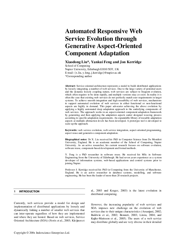 Pdf Automated Responsive Web Service Evolution Through Generative Aspect Oriented Component