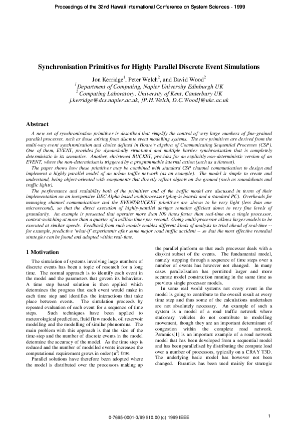 Pdf Synchronization Primitives For Highly Parallel Discrete Event Simulations