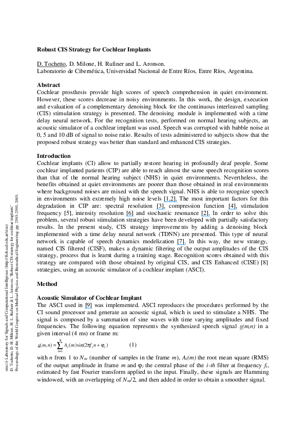 (PDF) Robust CIS Strategy for Cochlear Implants