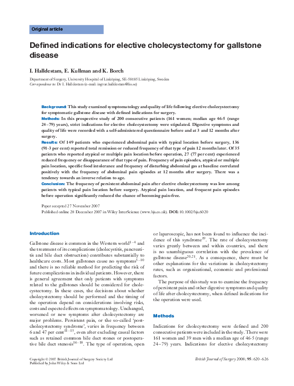 (PDF) Defined indications for elective cholecystectomy for gallstone ...