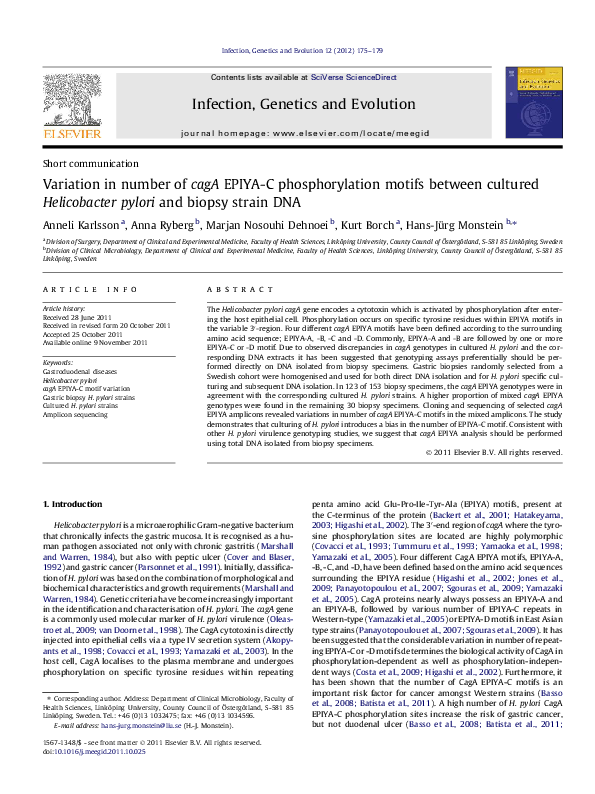 (PDF) Variation in number of cagA EPIYA-C phosphorylation motifs between cultured Helicobacter ...