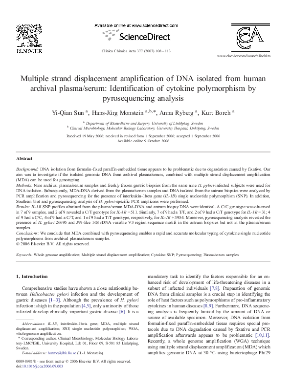 (PDF) Multiple strand displacement amplification of DNA isolated from ...